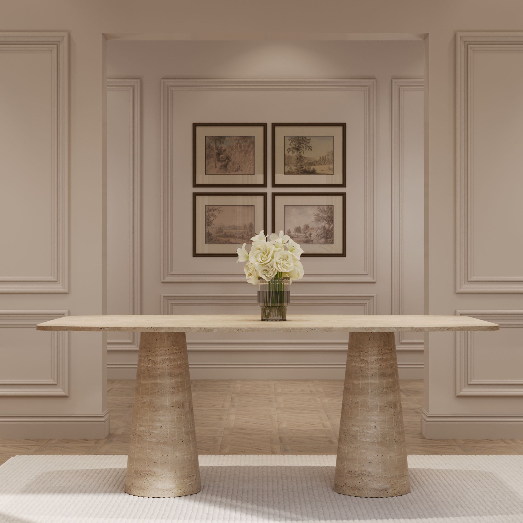 Lucas Travertine Curved Rectangle Dining Table